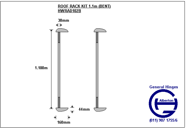 ROOF RACK KIT 1.1m (BENT) | General Hinges